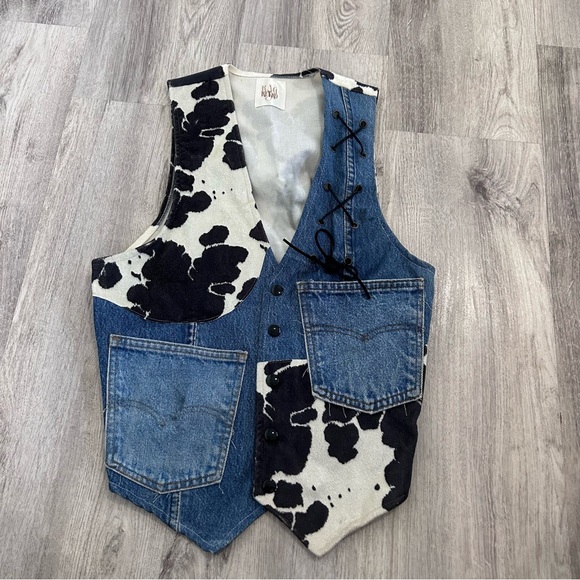 retro rag | Jackets & Coats | Vintage Retro Rag Cow Print Vest Women Os ...